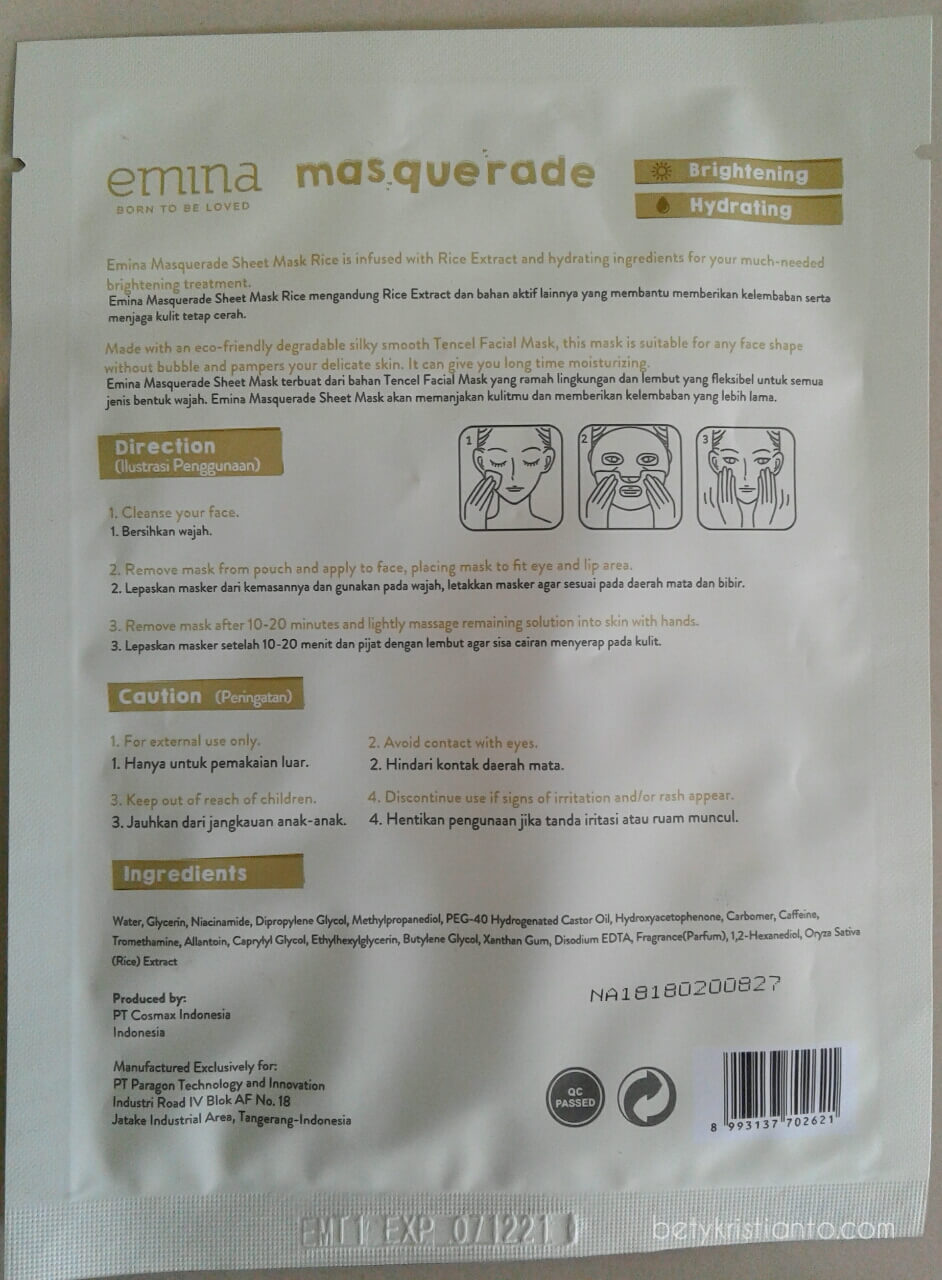 REVIEW - EMINA Masquerade Sheet Face Mask - Bety Kristianto